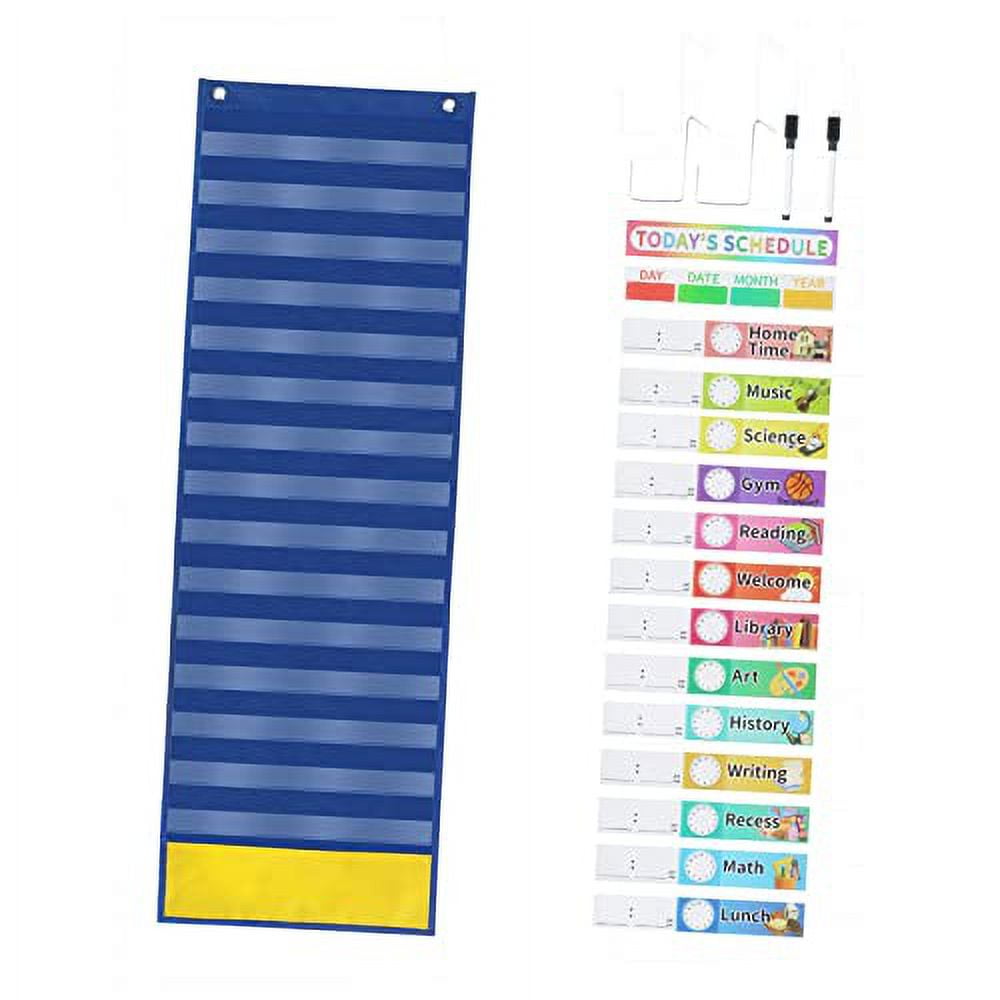 Daily Schedule Pocket Chart Educational Charts 15 Dry Eraser Cards Wall ...