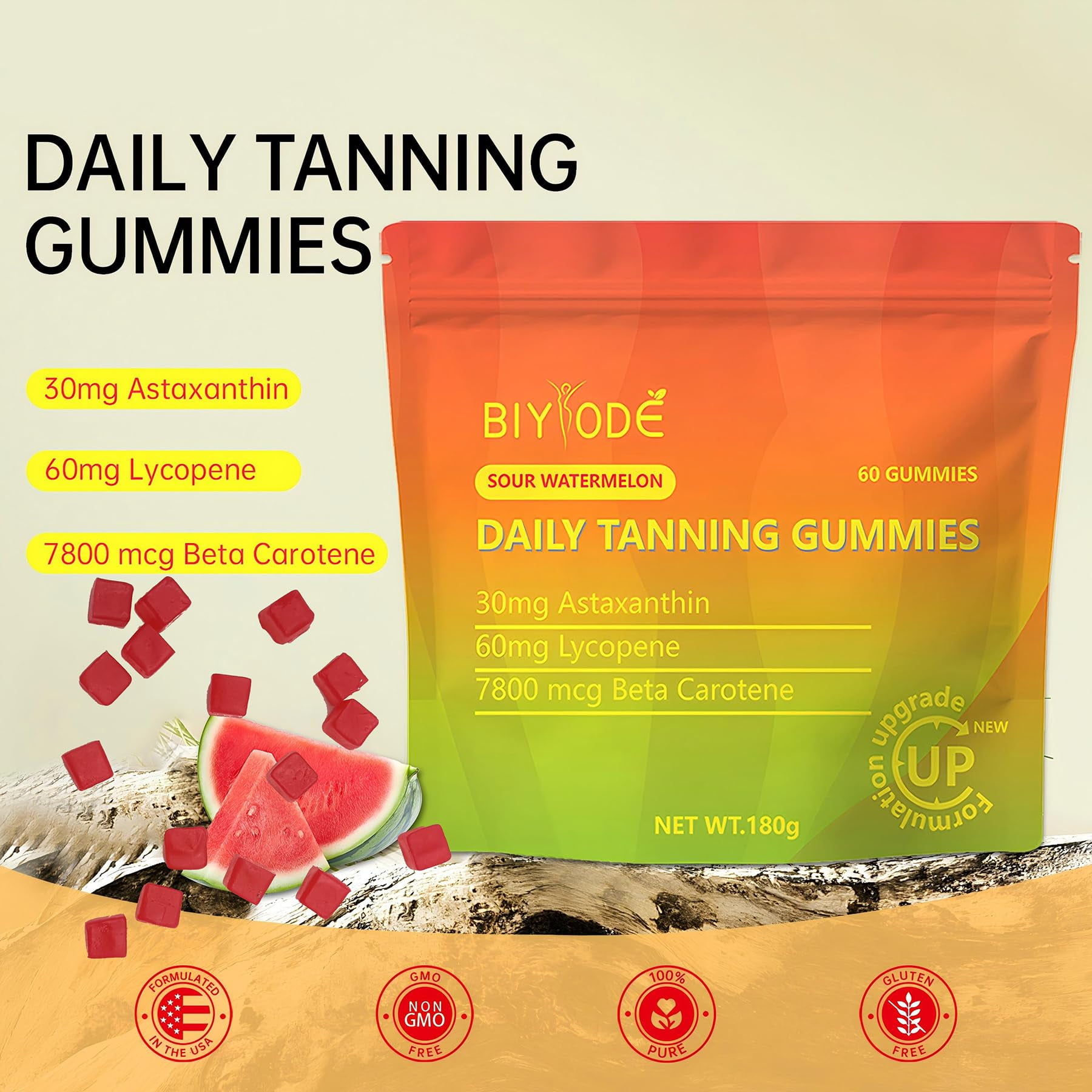 Daily Tanning Support Gummies, Antioxidant Formula, Non-GMO, Vegetarian ...