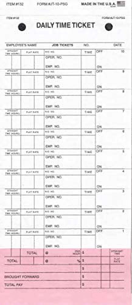 3-part Carbonless Snap-out Sheets Daily Time & Job Ticket Forms - (500 ...