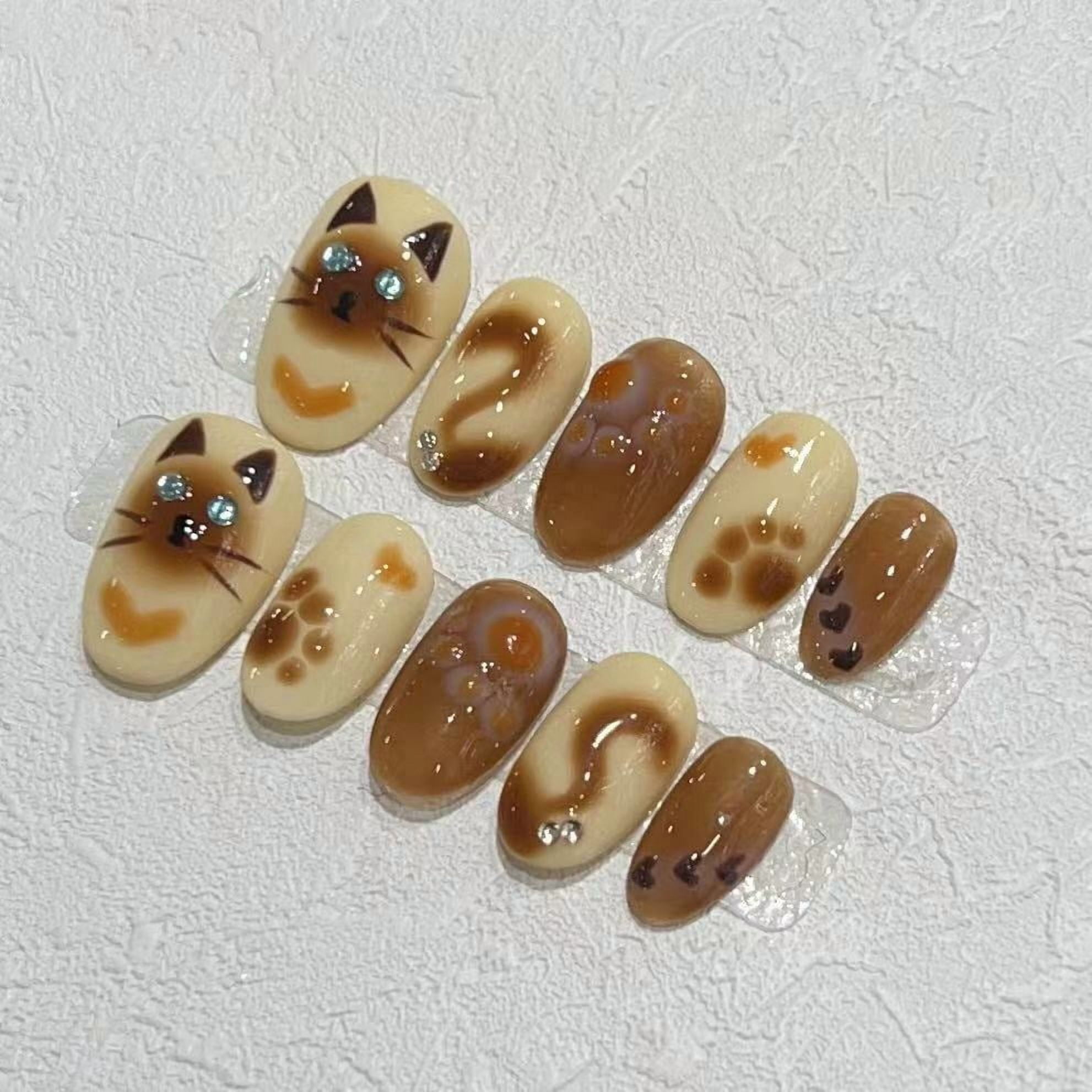 Daily short wear nail pure handmade high-end hand-painted cute lazy cat ...