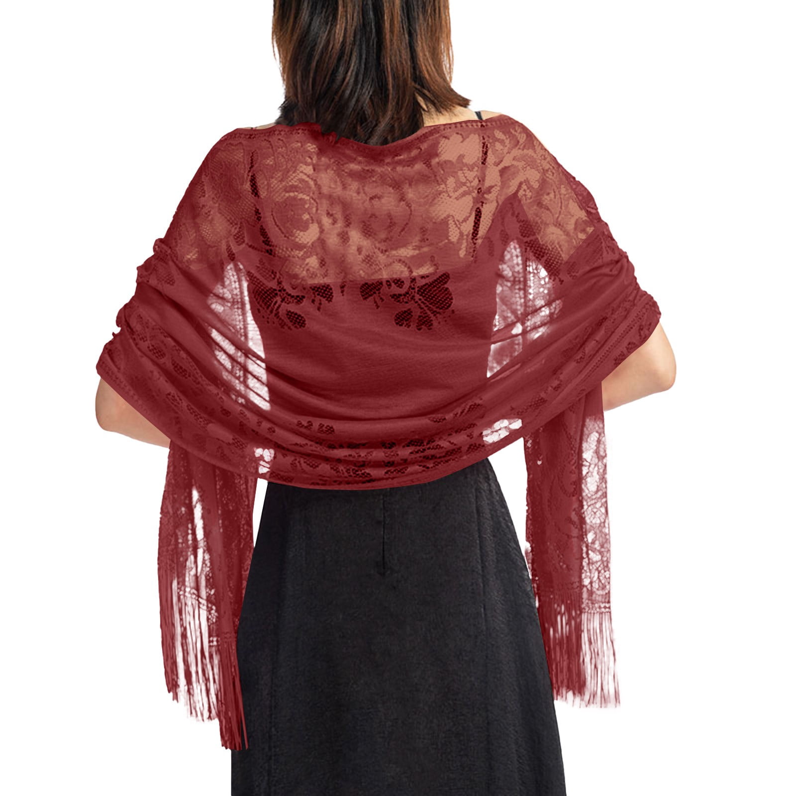 DailyChi Women Elegant Floral Lace Fringe Wrap Scarf For Wedding ...