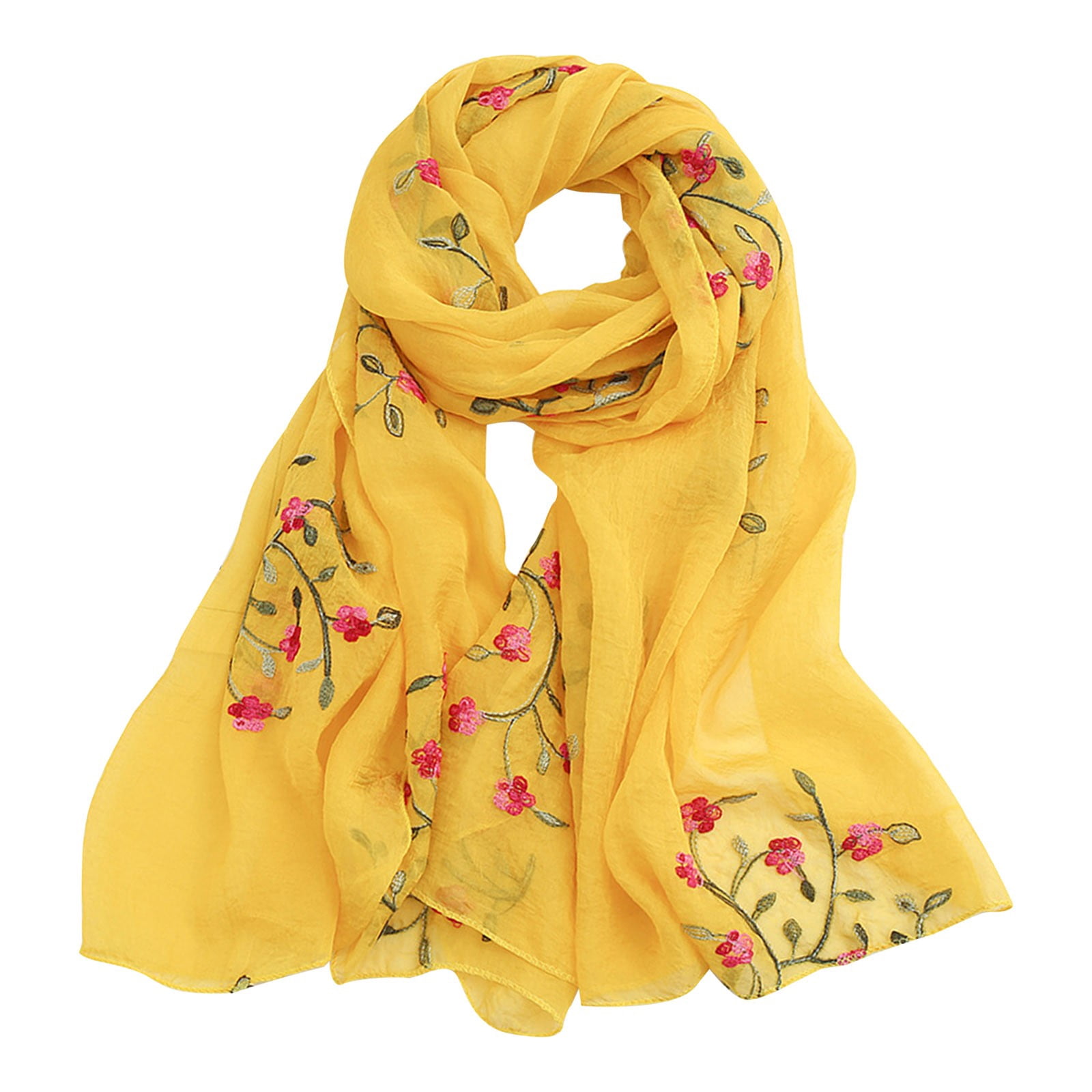 DailyChi Women Embroidery Floral Printed Chiffon Scarf Lightweight ...