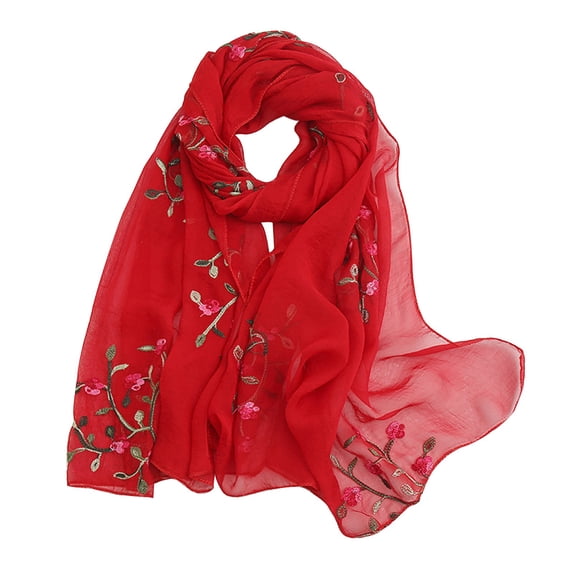 DailyChi Women Embroidery Floral Printed Chiffon Scarf Lightweight ...