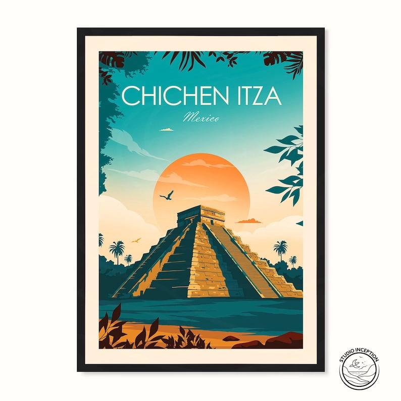DailyMood Ancient Mayan Pyramid Chichen Itza Travel Poster Wall Art ...