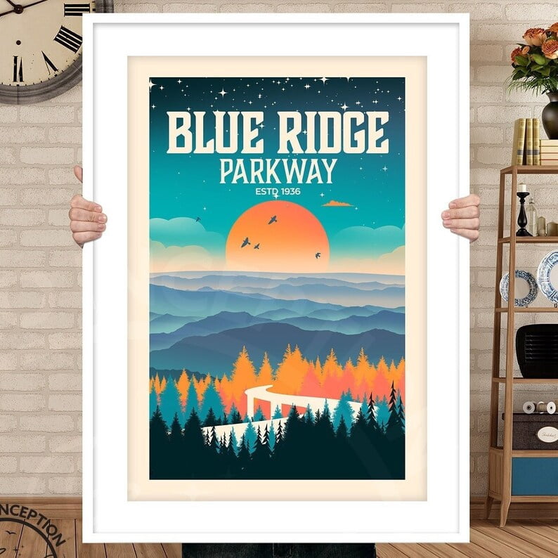 DailyMood Blue Ridge Parkway Vintage Travel Poster Scenic Mountain ...