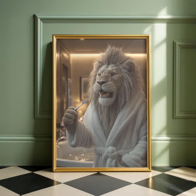 DailyMood Funny Lion Brushing Teeth Colorful Modern Restroom Decor ...
