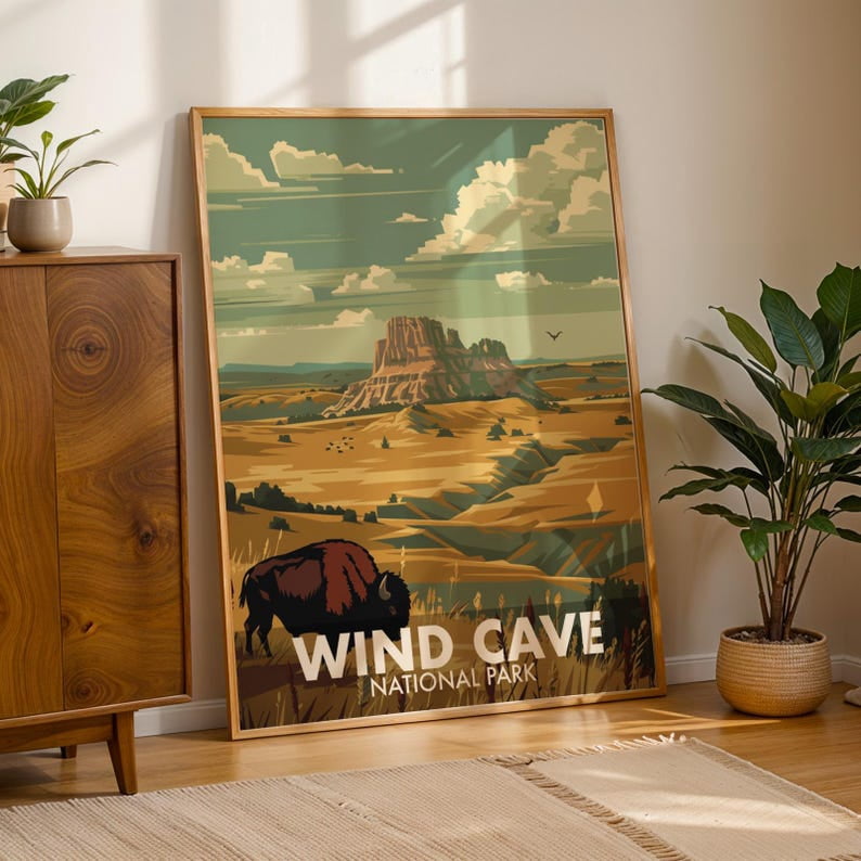DailyMood Wind Cave National Park Retro Travel Poster Mid Century ...