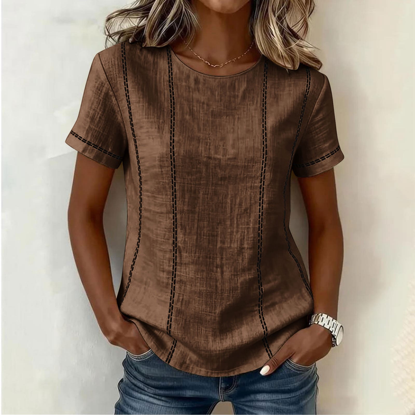 DailyTrove Women Plus Size Solid Color Roll Cuff Short Sleeve Casual ...
