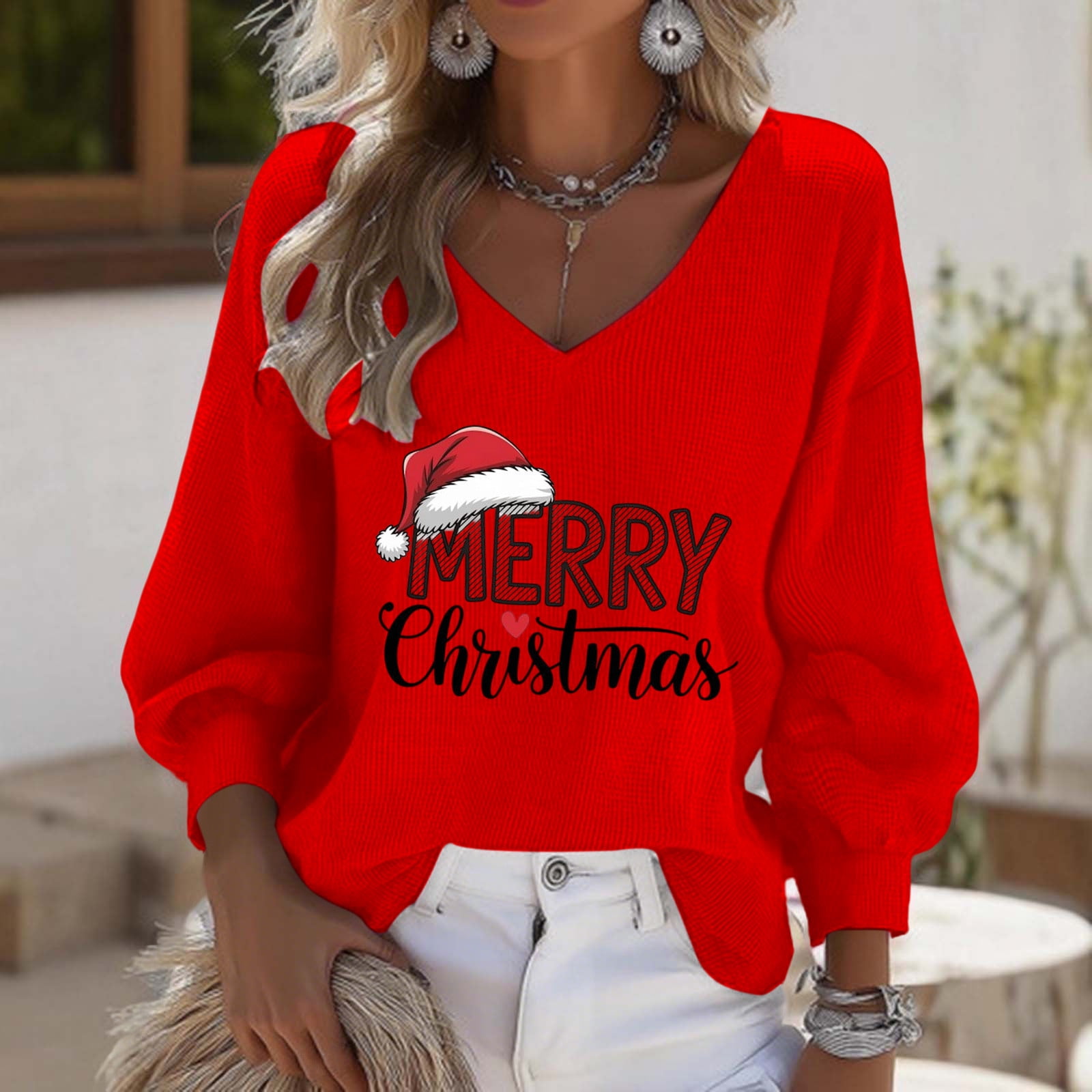 DailyTrove Women's Christmas Relaxed Fit Long Sleeve Top - Festive ...