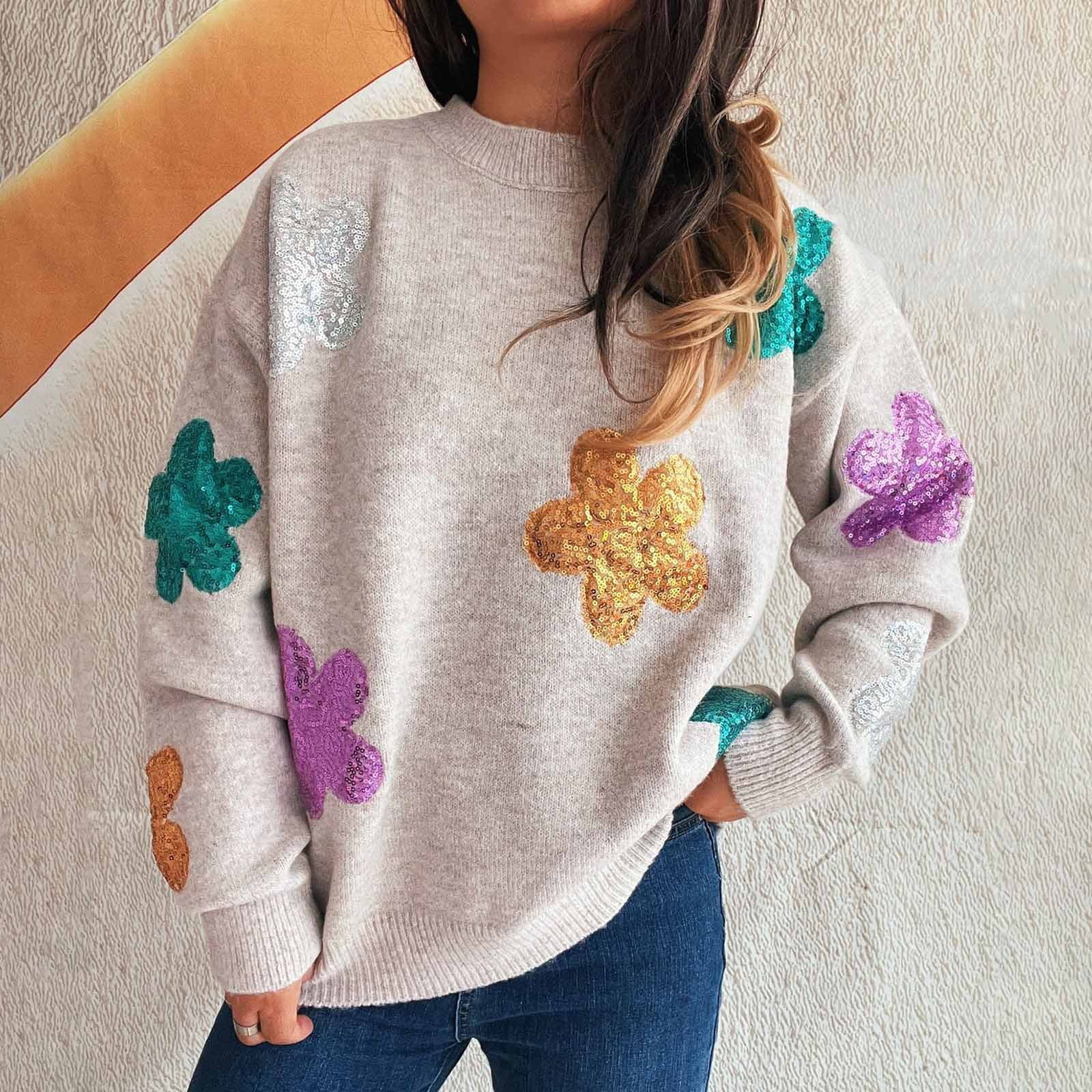 DailyTrove Women's Color Block Pattern Knit Sweater, Long Sleeve, Casual Festival & Cultural ...