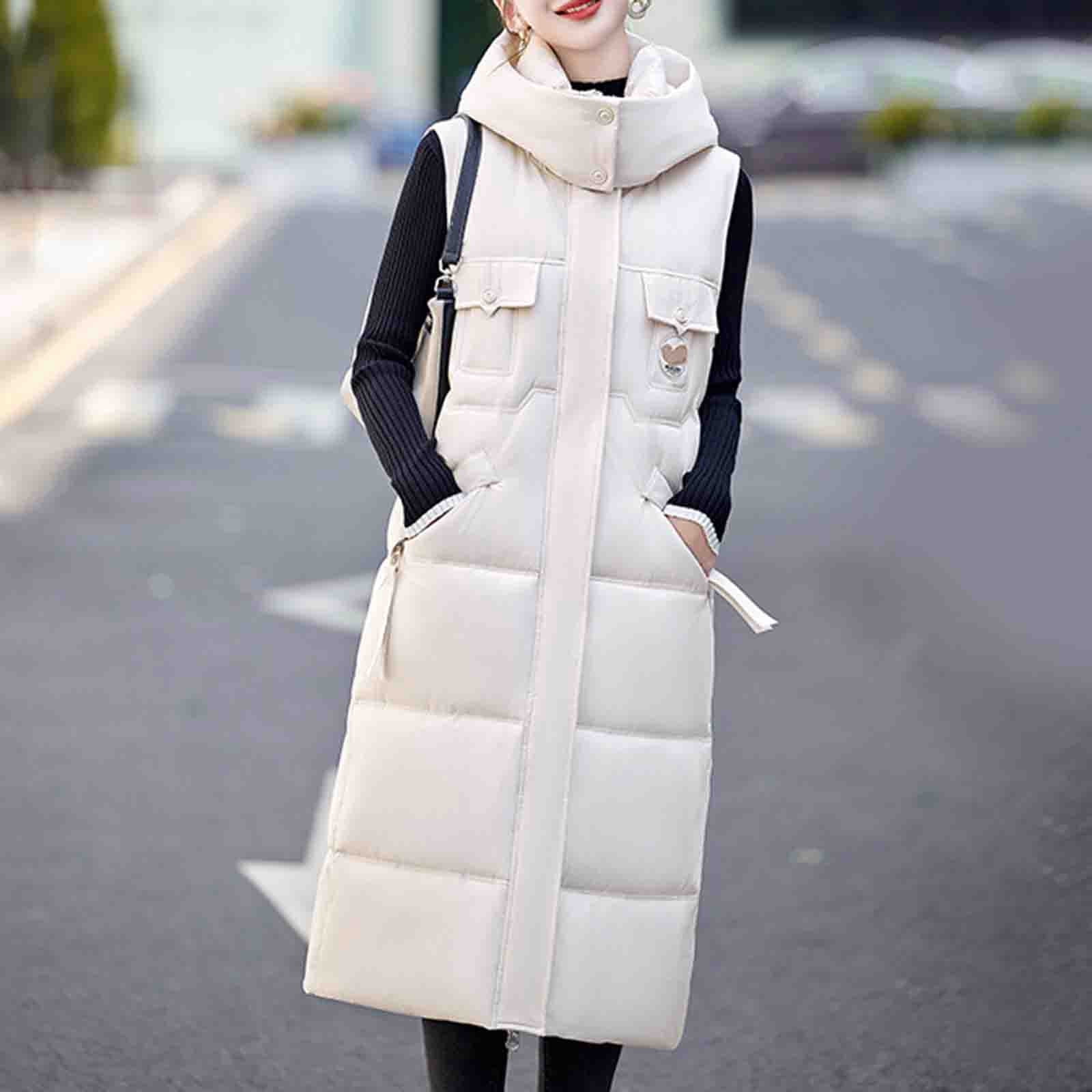 DailyTrove Women's Extra Long Sleeveless Puffer Vest, Warm Outerwear ...