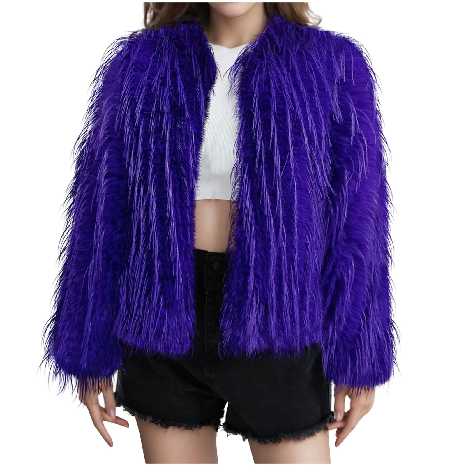 DailyTrove Women's Fringe Fuzzy Cropped Jacket, Luxe Outerwear for ...