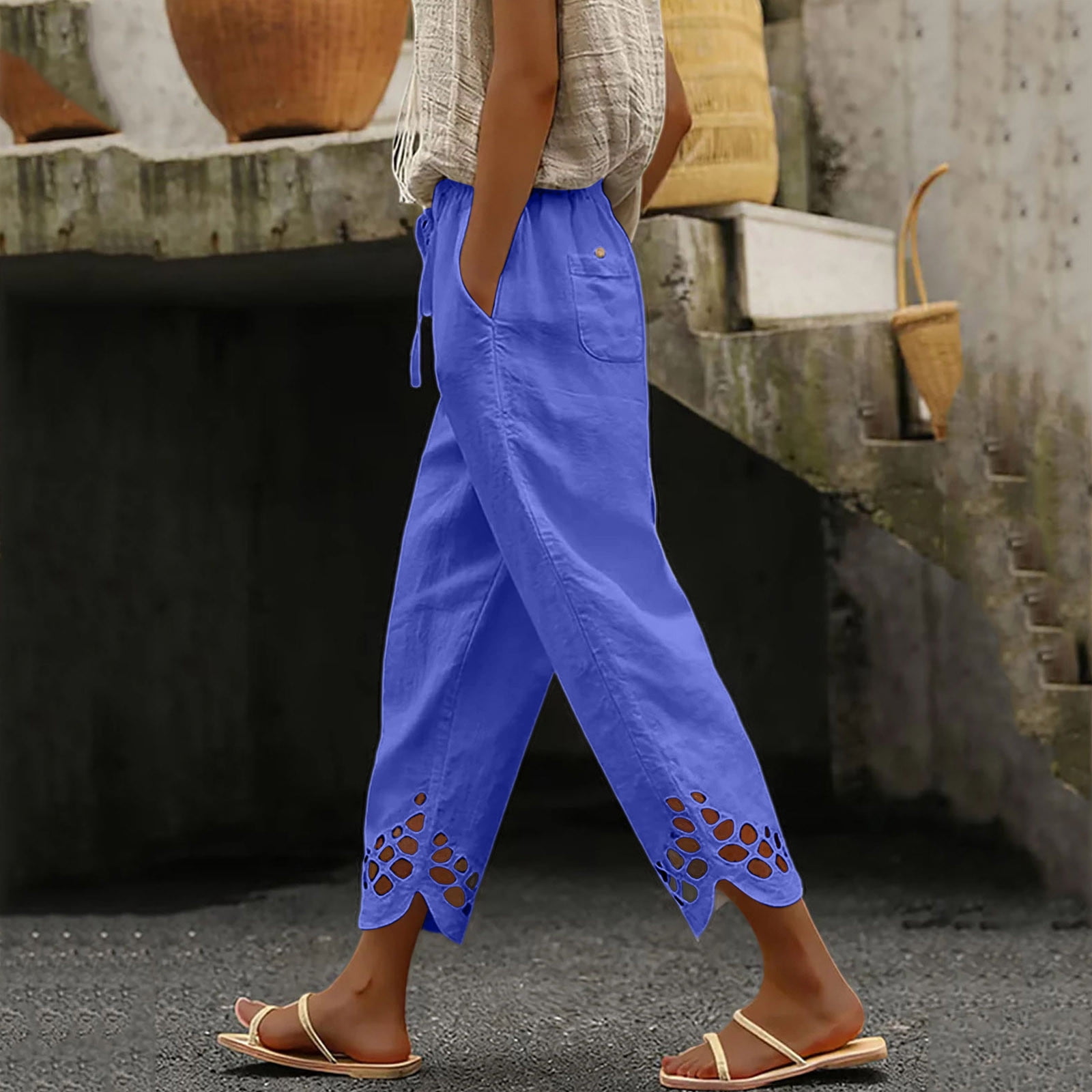 DailyTrove Women's High-Waisted Wide-Leg Pants, Casual Summer Trousers ...