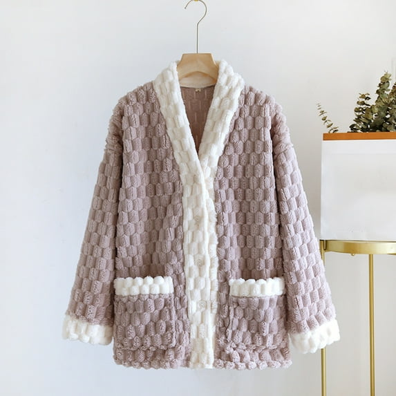 DailyTrove Women's Open-Front Plaid Print Warm Cozy Everyday Home ...