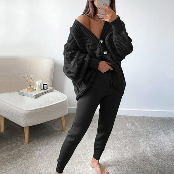 DailyTrove Women's Oversized Long Sleeve Sweatshirt & Pant Set - Solid ...