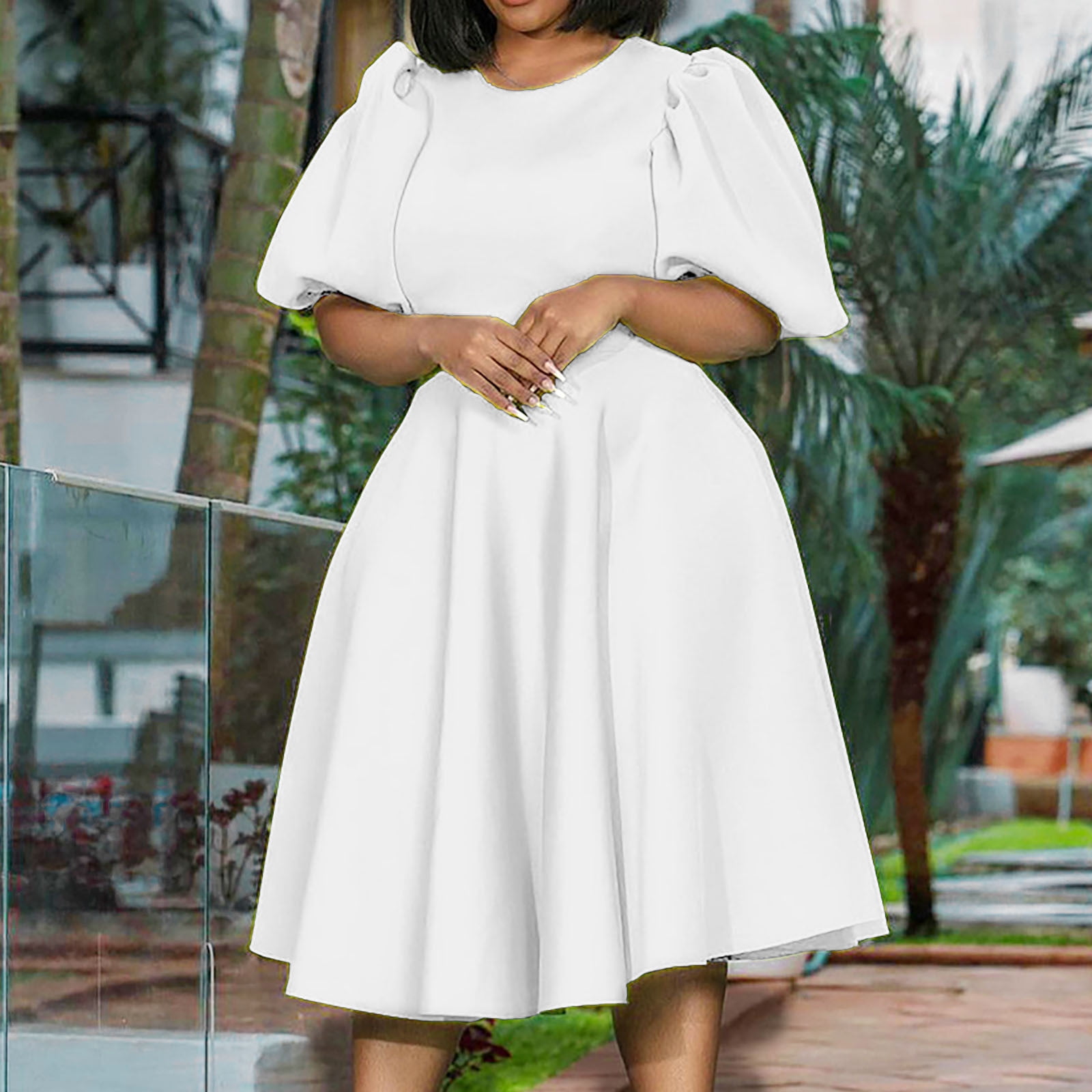 DailyTrove Women's Plus Size Swing Dress-Short Sleeve-Fit & Flare ...