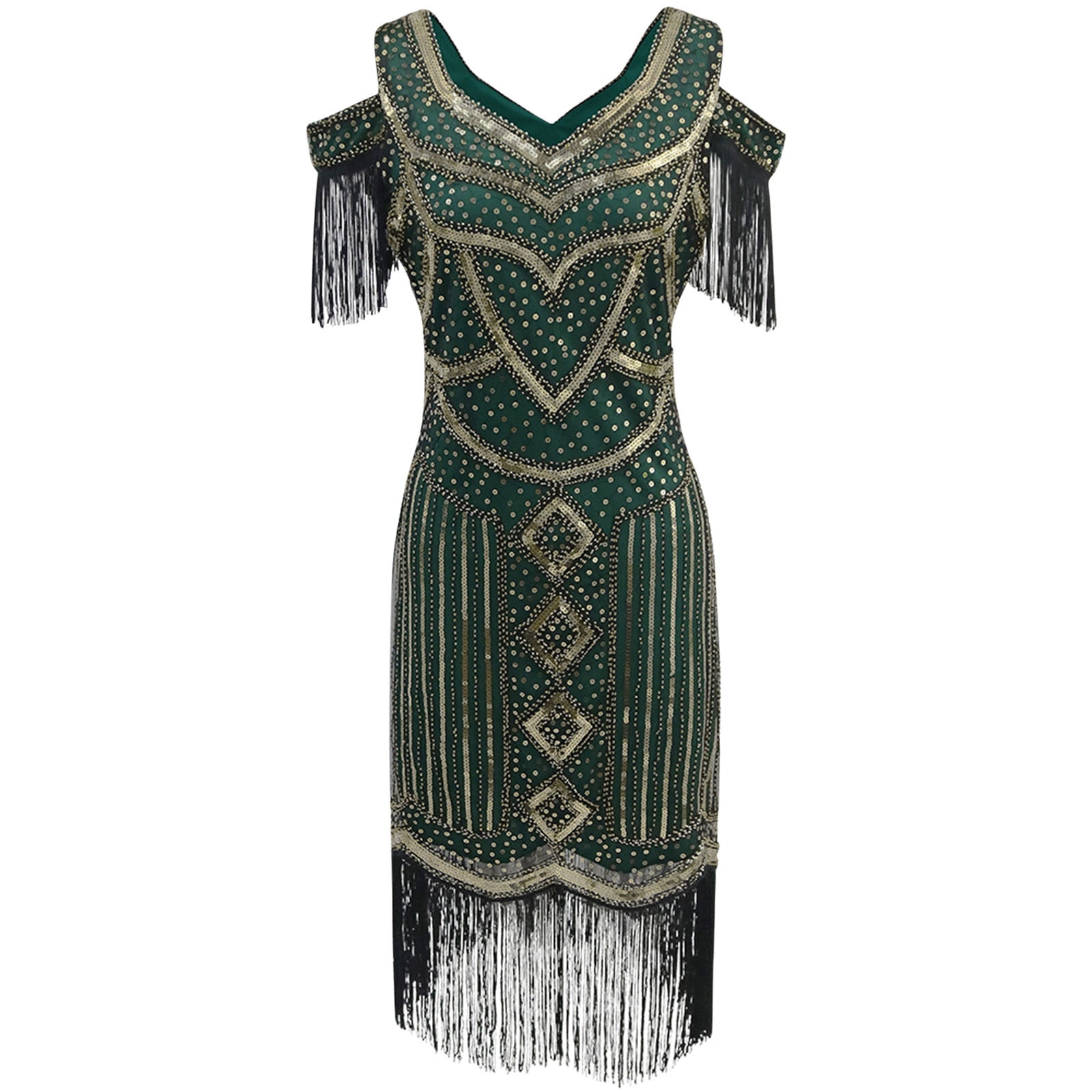 DailyTrove Women's Sequin Fringe Midi Dress-Cold Shoulder-Tiered ...