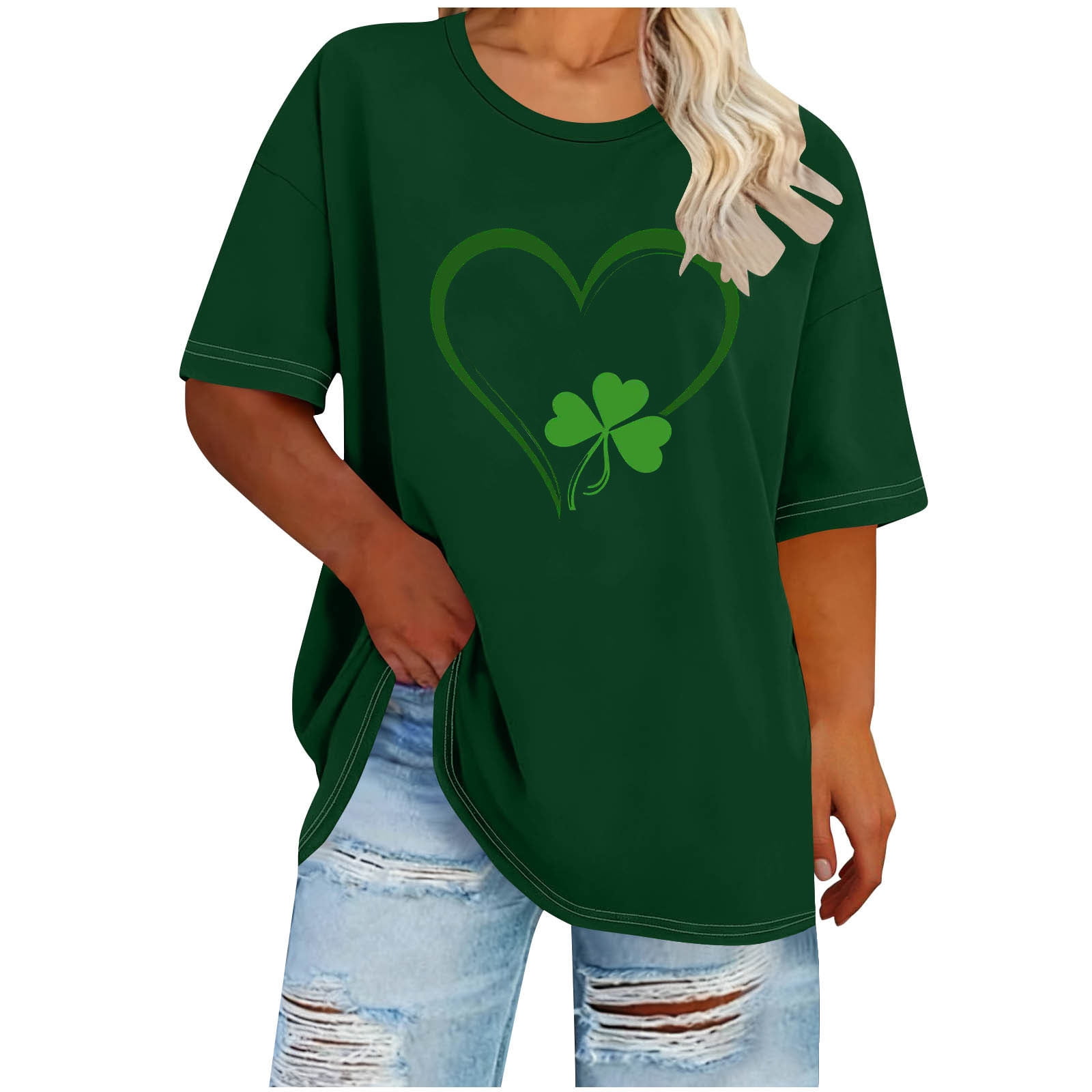 DailyTrove Women's Shamrock Print Crew Neck Short-Sleeve T-Shirt - St ...