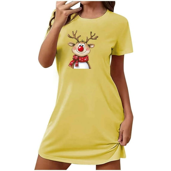 DailyTrove Women's Short Sleeve Nightgown - Cartoon Character & Santa ...