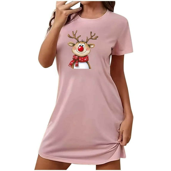 DailyTrove Women's Short Sleeve Nightgown - Cartoon Character & Santa ...