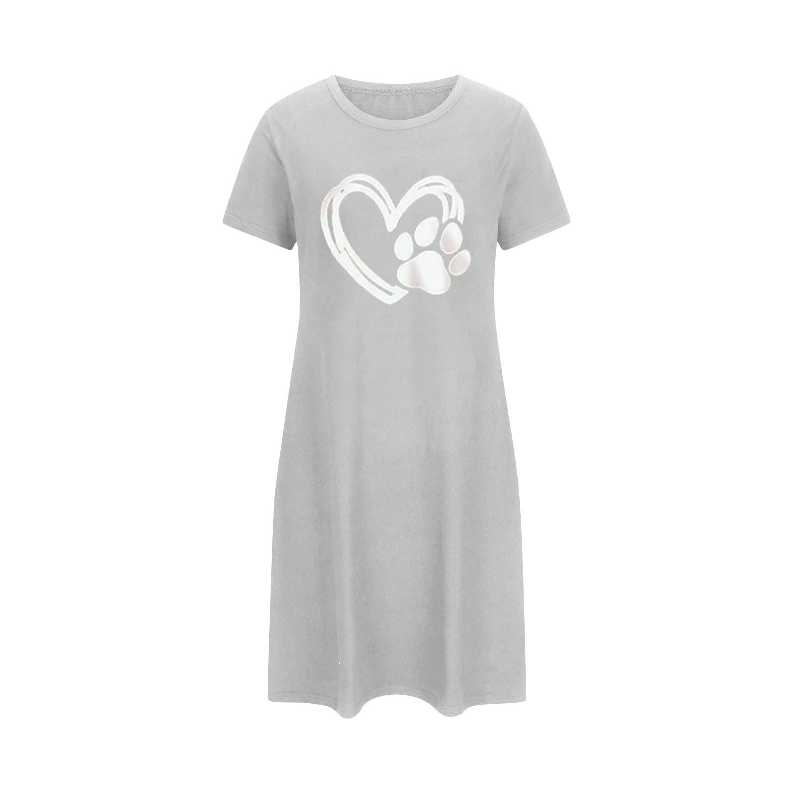 DailyTrove Women's Short Sleeve Sleep Dress - Heart Print Romantic Cozy ...
