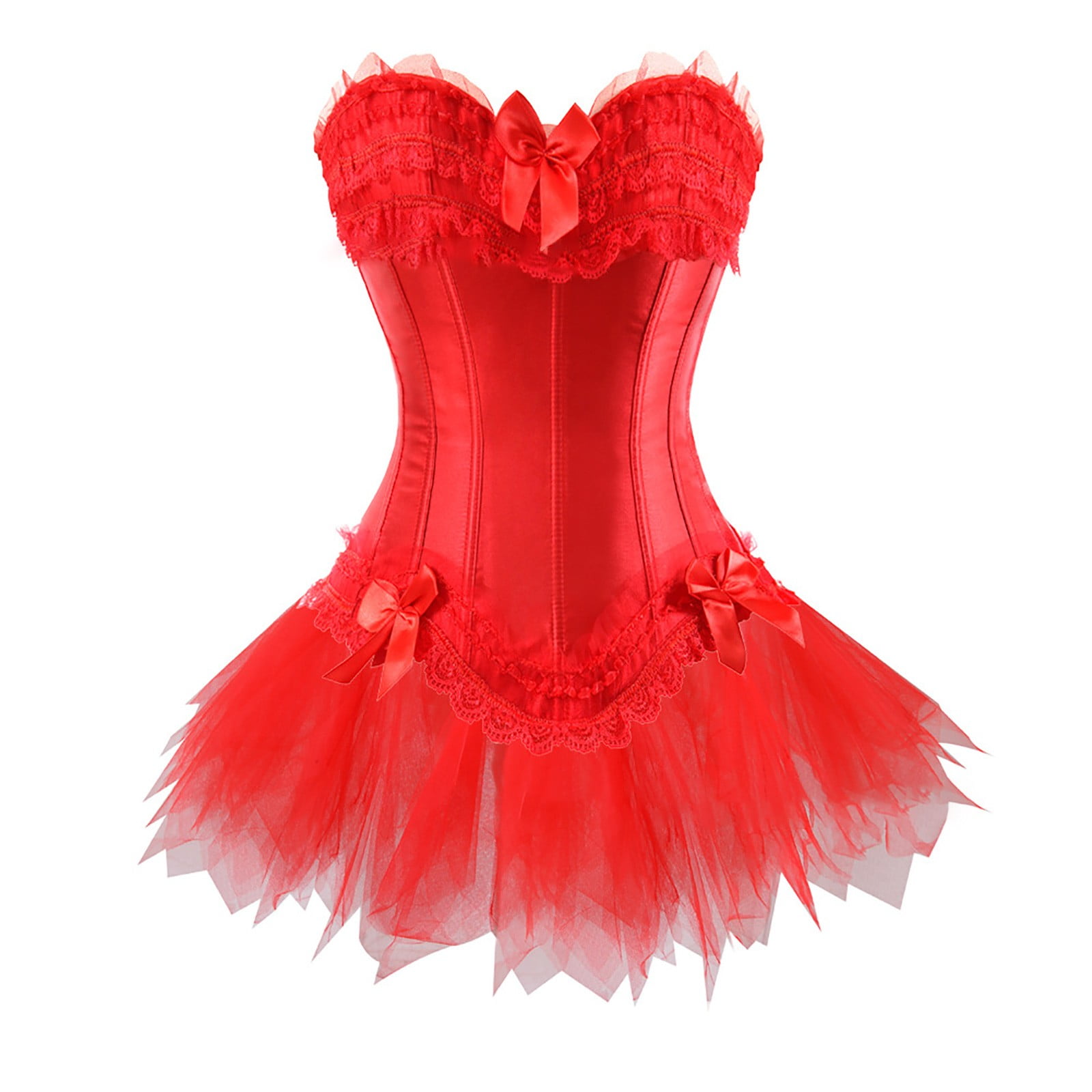 DailyTrove Women's Strapless Corset Tutu Dress, Contrast Trim, Cosplay ...