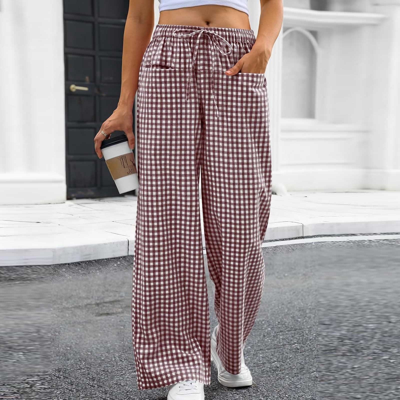 DailyTrove Women's Wide-Leg Lounge Pants - Plaid Print Classic ...