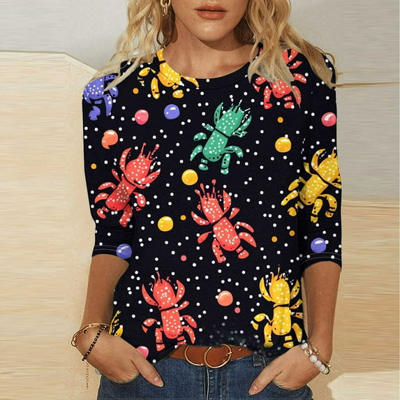 DailyTrove Womens Halloween Space Alien Planet Print 3/4 Sleeve Blouse ...