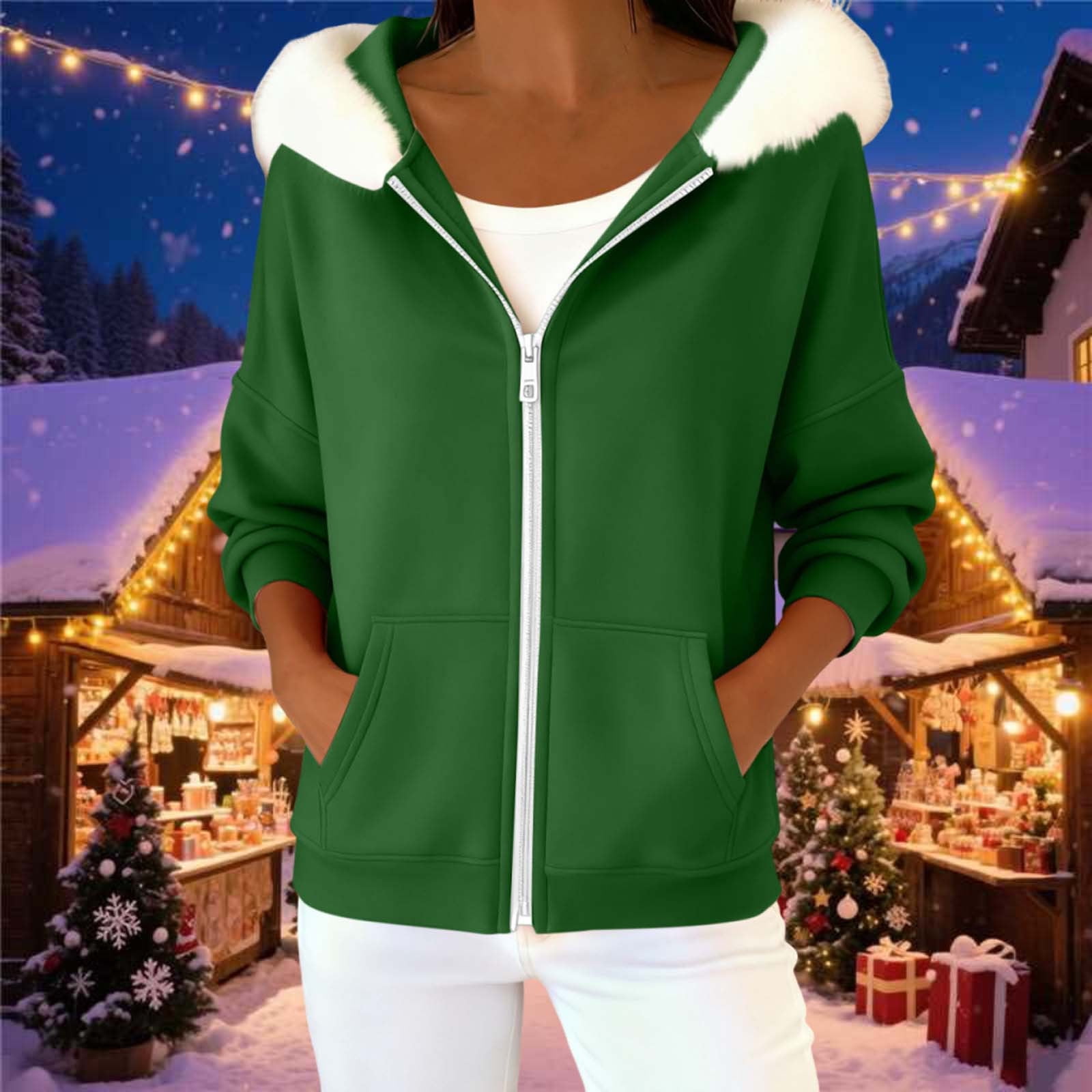 DailyTrove Womens Light Hooded Zip-Up Top - Long Sleeve Loose Fit ...