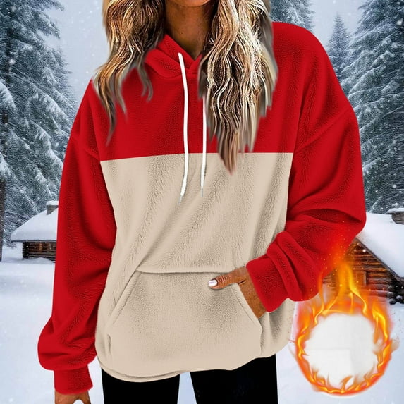 DailyTrove Womens Winter Color Block Hoodie - Long Sleeve Loose Fit ...