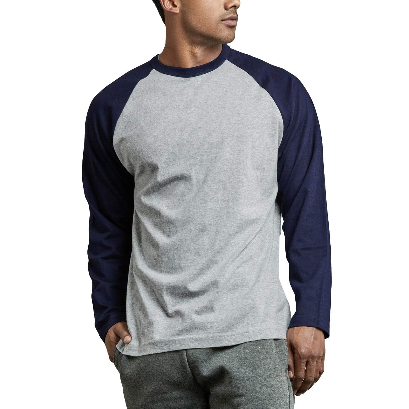 Dailywear Mens Casual Long Sleeve Plain Baseball Cotton T Shirts Navy