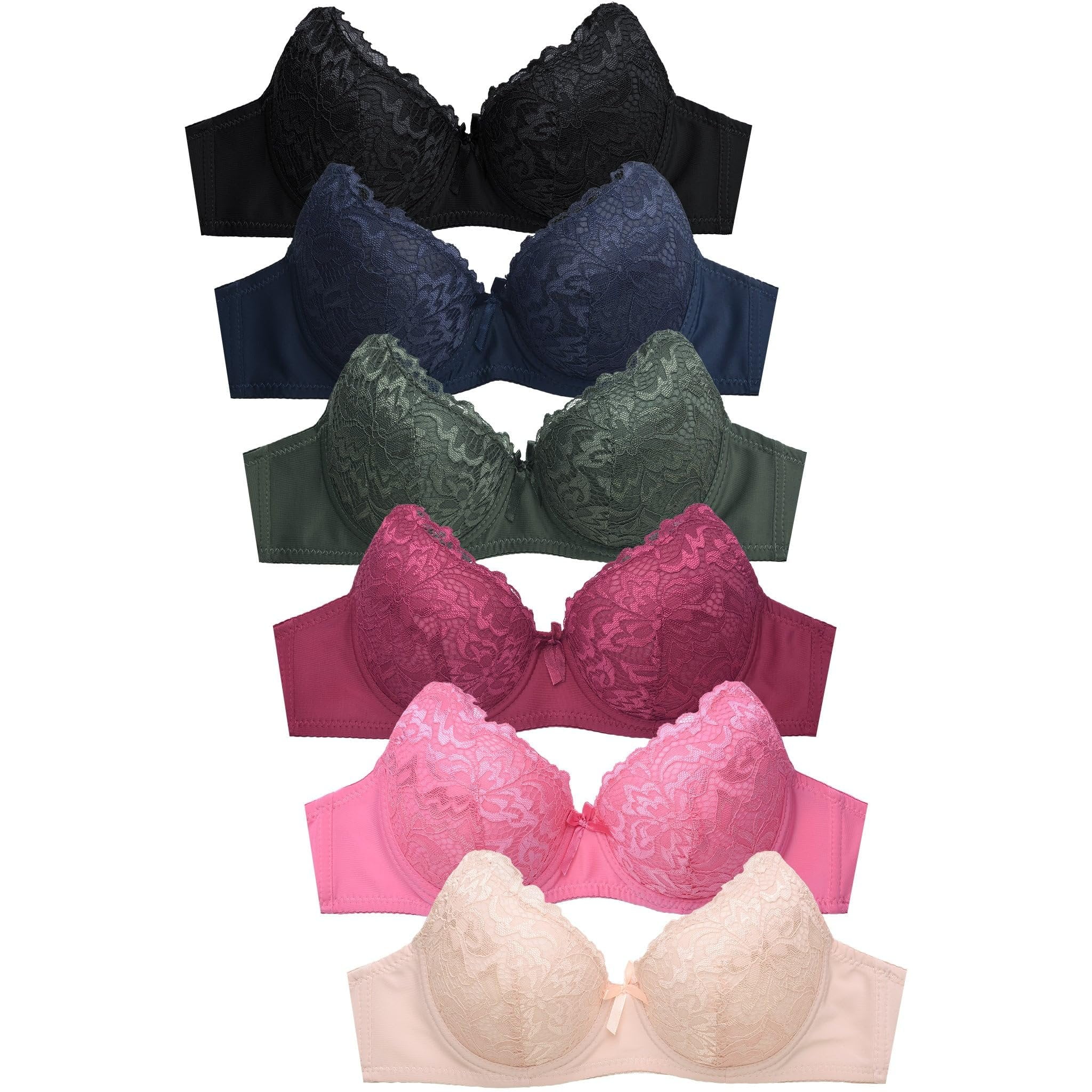 DailyWear Womens 6 Pack of Everyday Plain, Lace, Wireless Bra 4452L ...