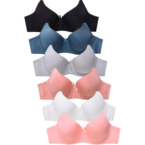 DailyWear Comfortable Women's Everyday 6 Pack Bras, Lightly Molded ...