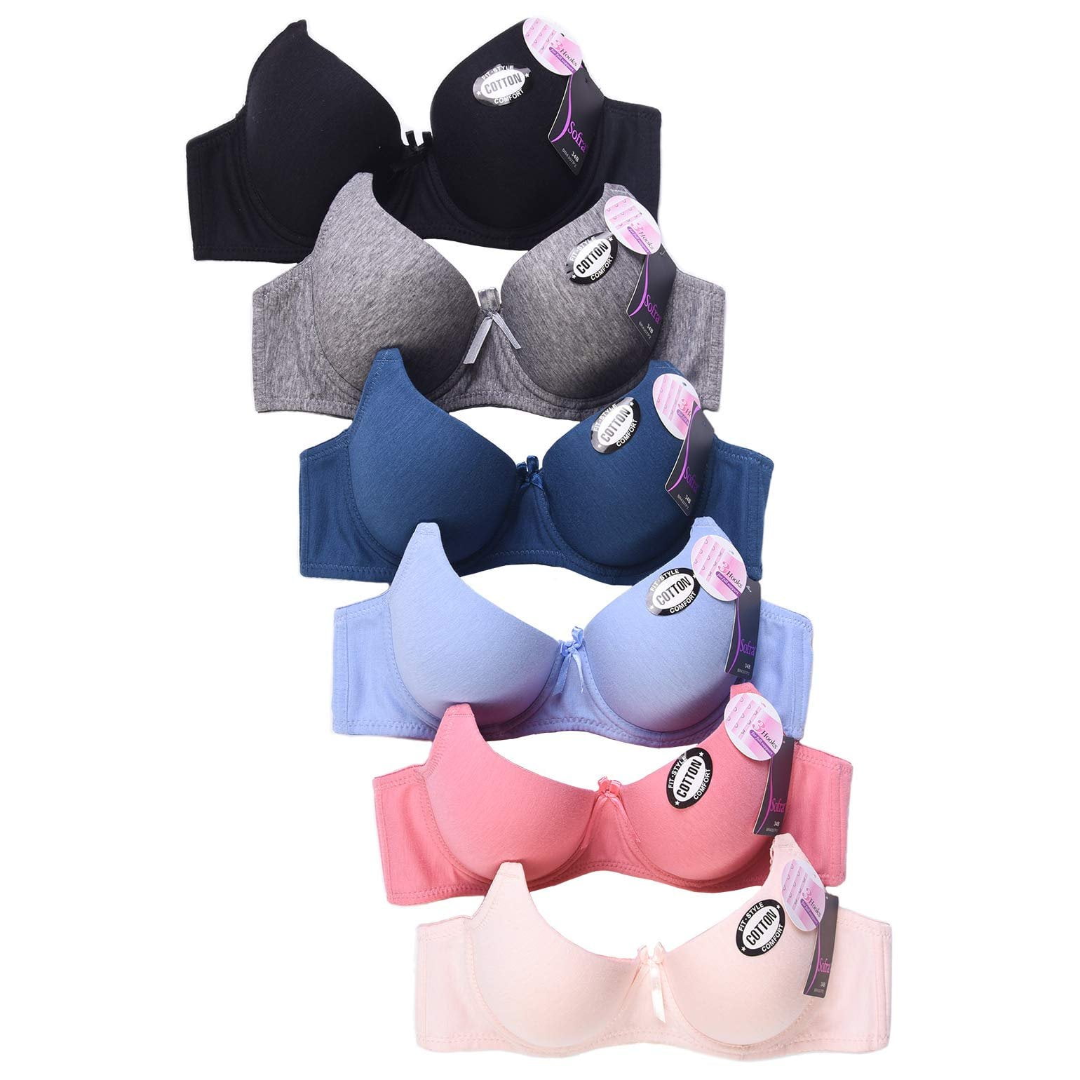 DailyWear Womens Plain Lace Bras Pack of 6 - Various Styles 4307P2, 34C ...