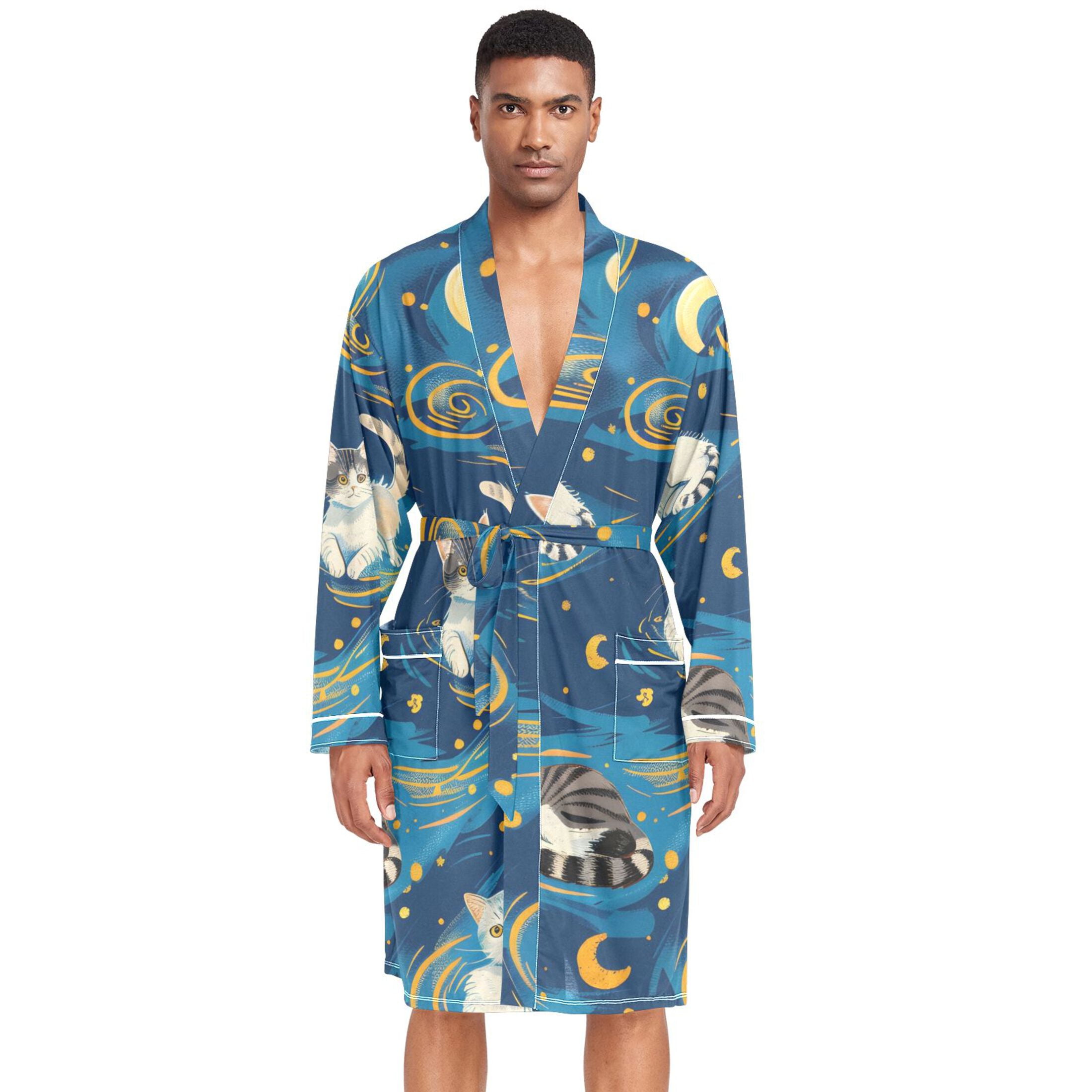 Dailycode Men Robe Lightweight Soft Bathrobes Kimono Nightgown Cartoon ...