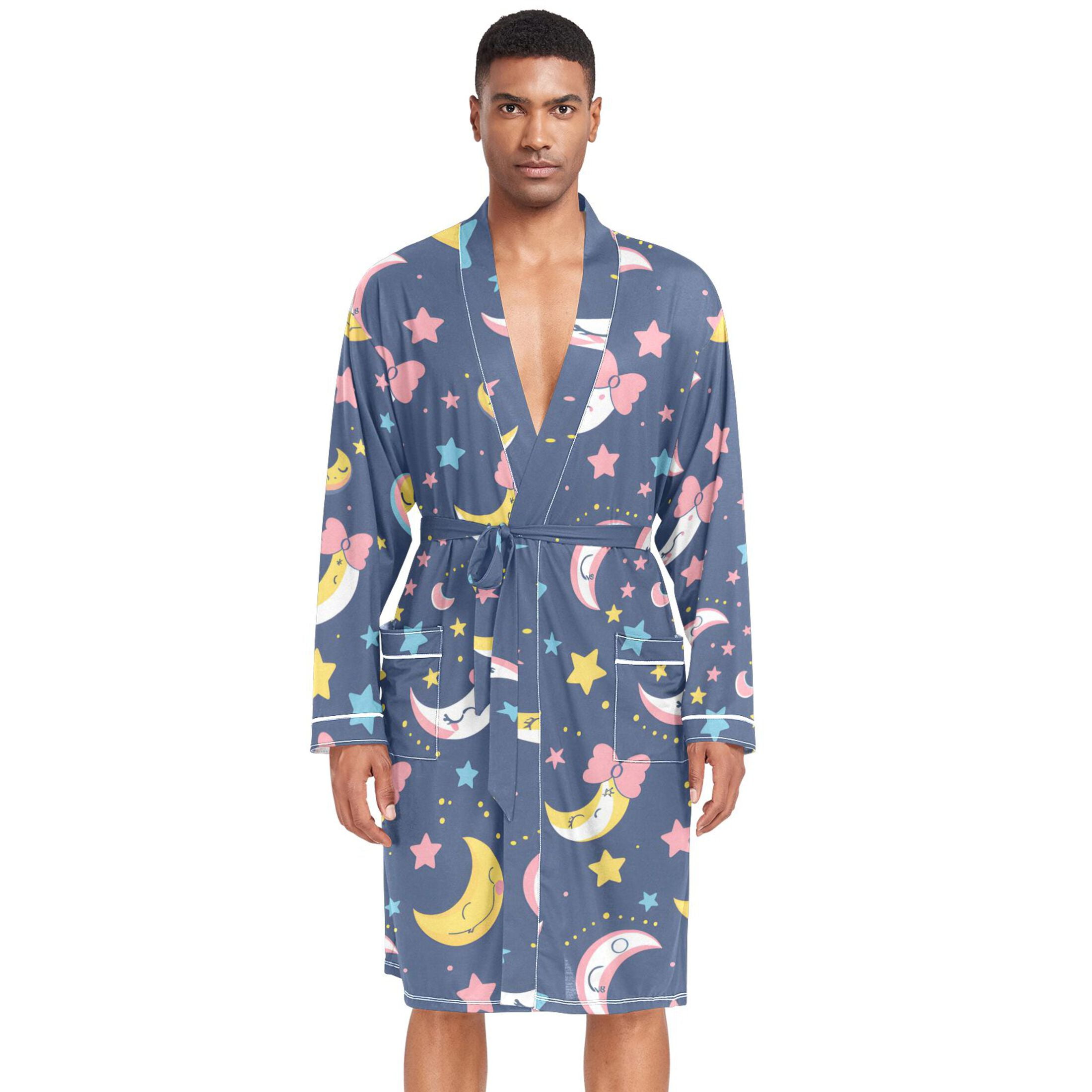 Dailycode Men Robe Lightweight Soft Bathrobes Kimono Nightgown Cartoon ...