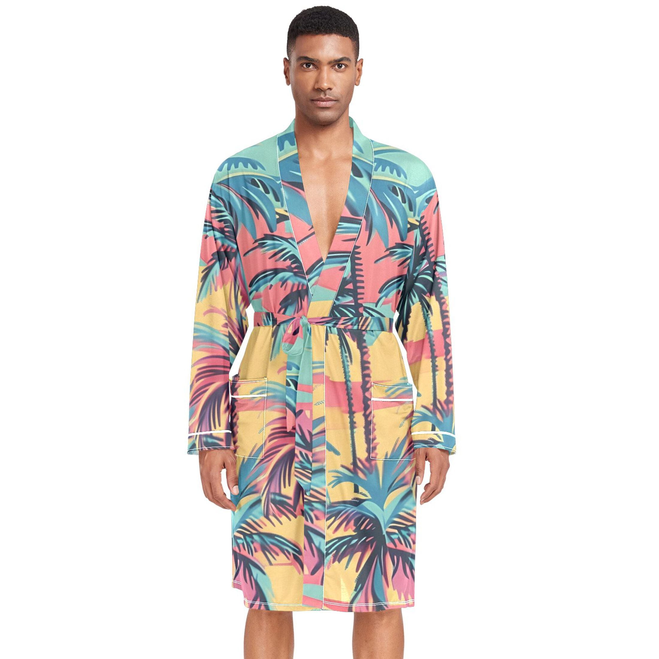 Dailycode Men Robe Lightweight Soft Bathrobes Kimono Nightgown Colorful ...
