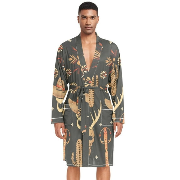 Dailycode Men Robe Lightweight Soft Bathrobes Kimono Nightgown Cowboy ...
