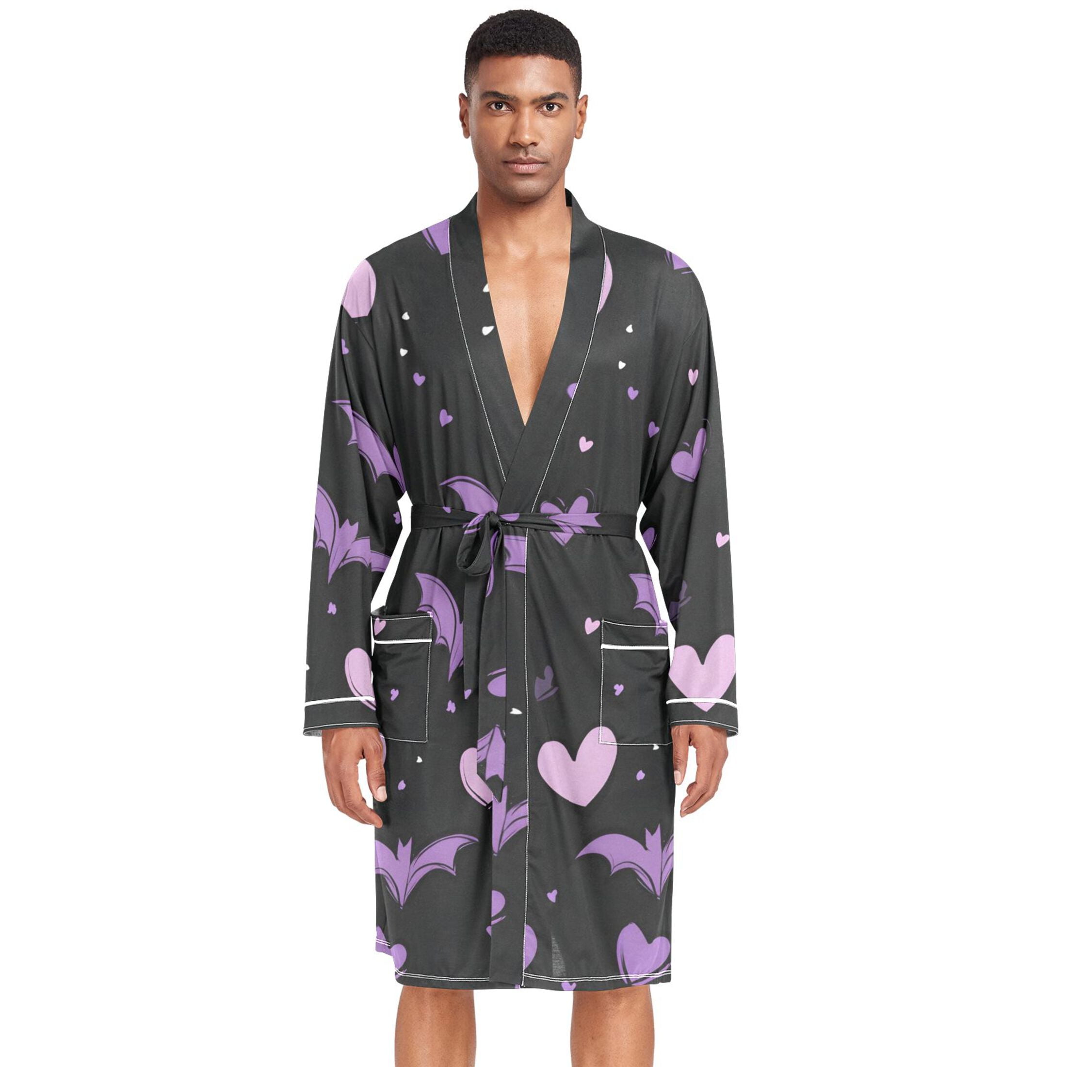 Dailycode Men Robe Lightweight Soft Bathrobes Kimono Nightgown Purple ...
