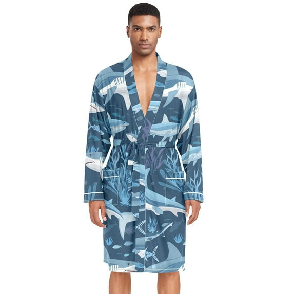 Dailycode Men Robe Lightweight Soft Bathrobes Kimono Nightgown Sharks Coral Seaweed - Walmart.com