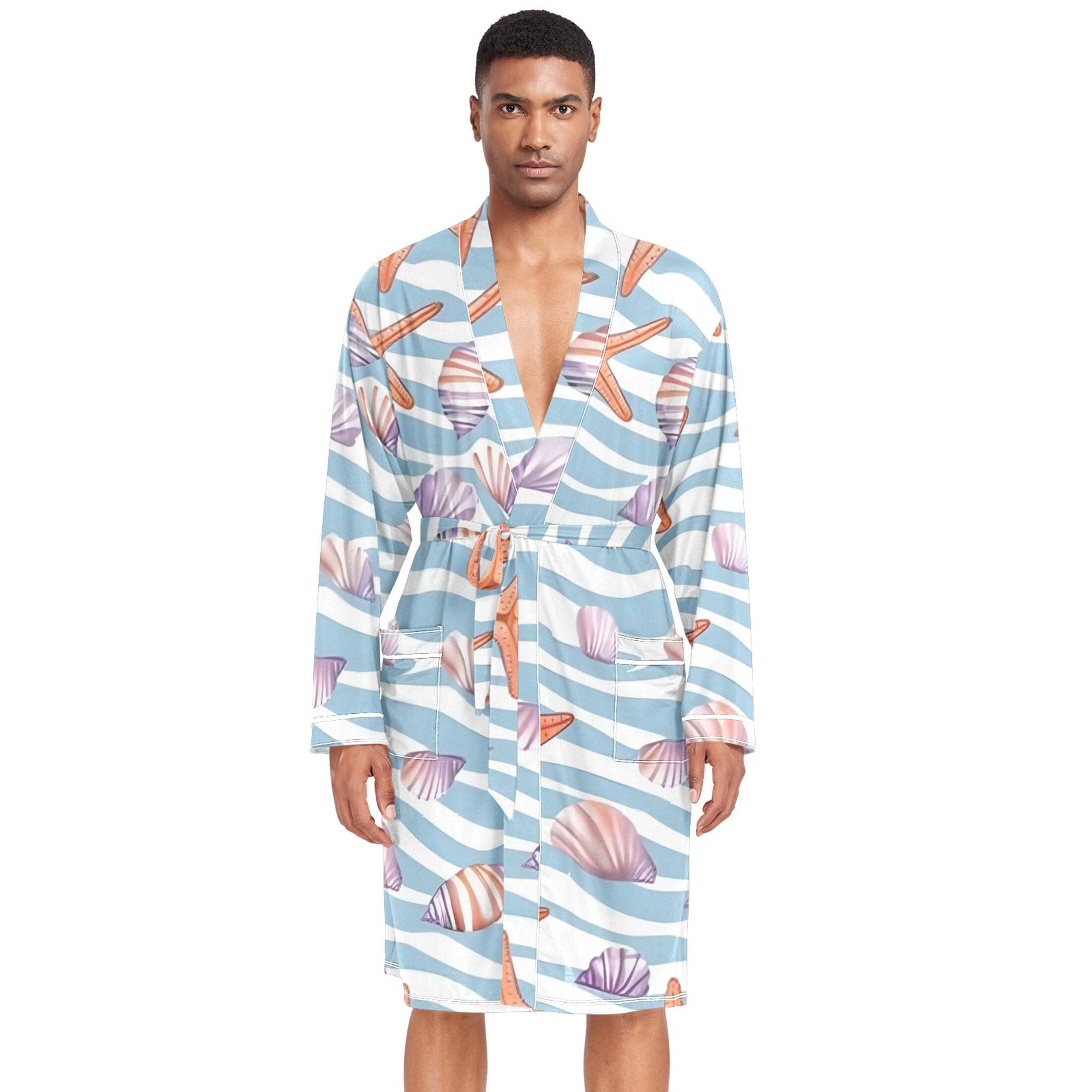 Dailycode Men Robe Lightweight Soft Bathrobes Kimono Nightgown Shells ...