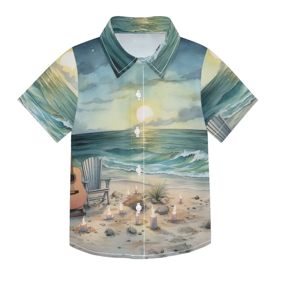 Dailycode Small Short Sleeve Button Down Shirts Beach Sea Chair Guitar ...