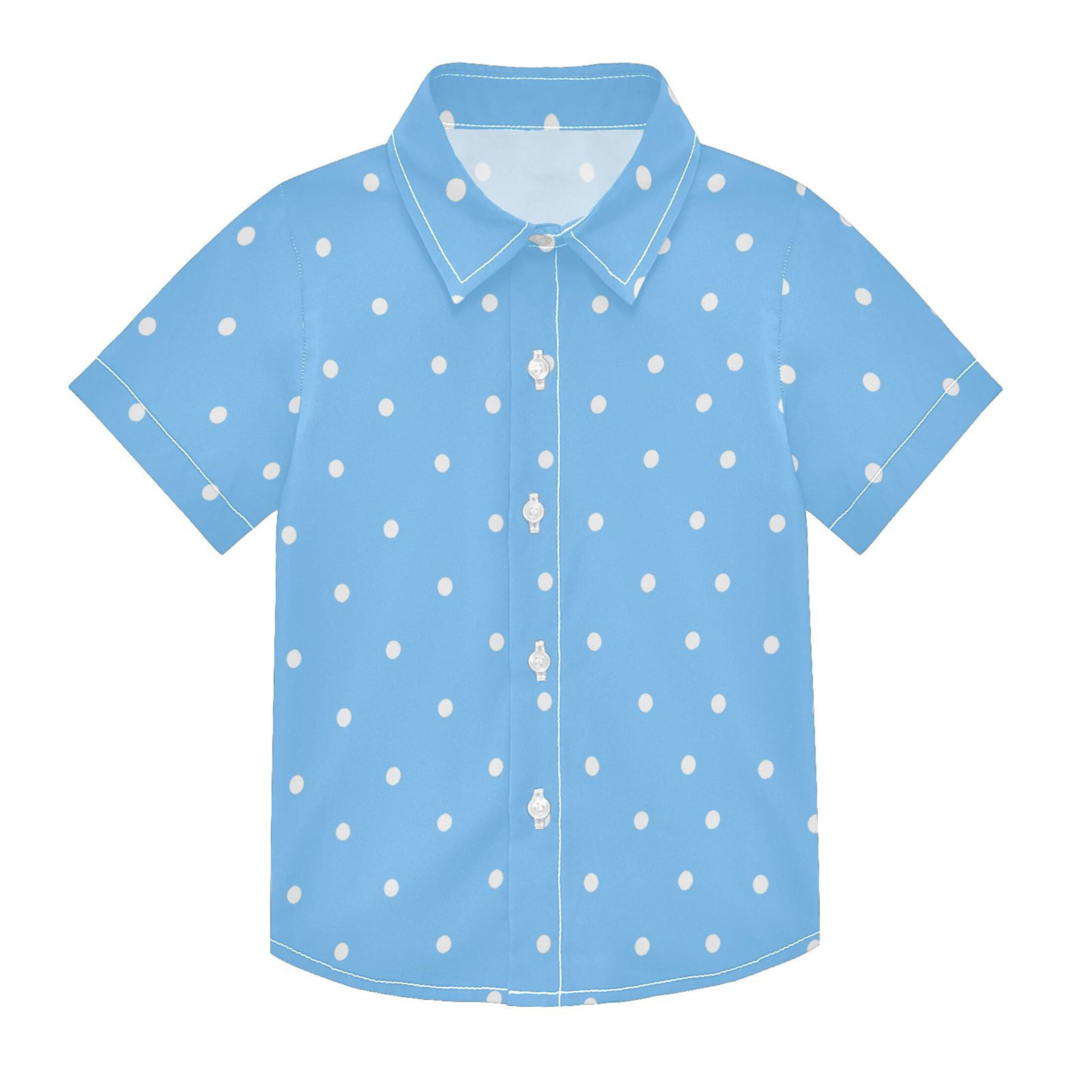 Dailycode Small Short Sleeve Button Down Shirts Bright Blue White Polka ...
