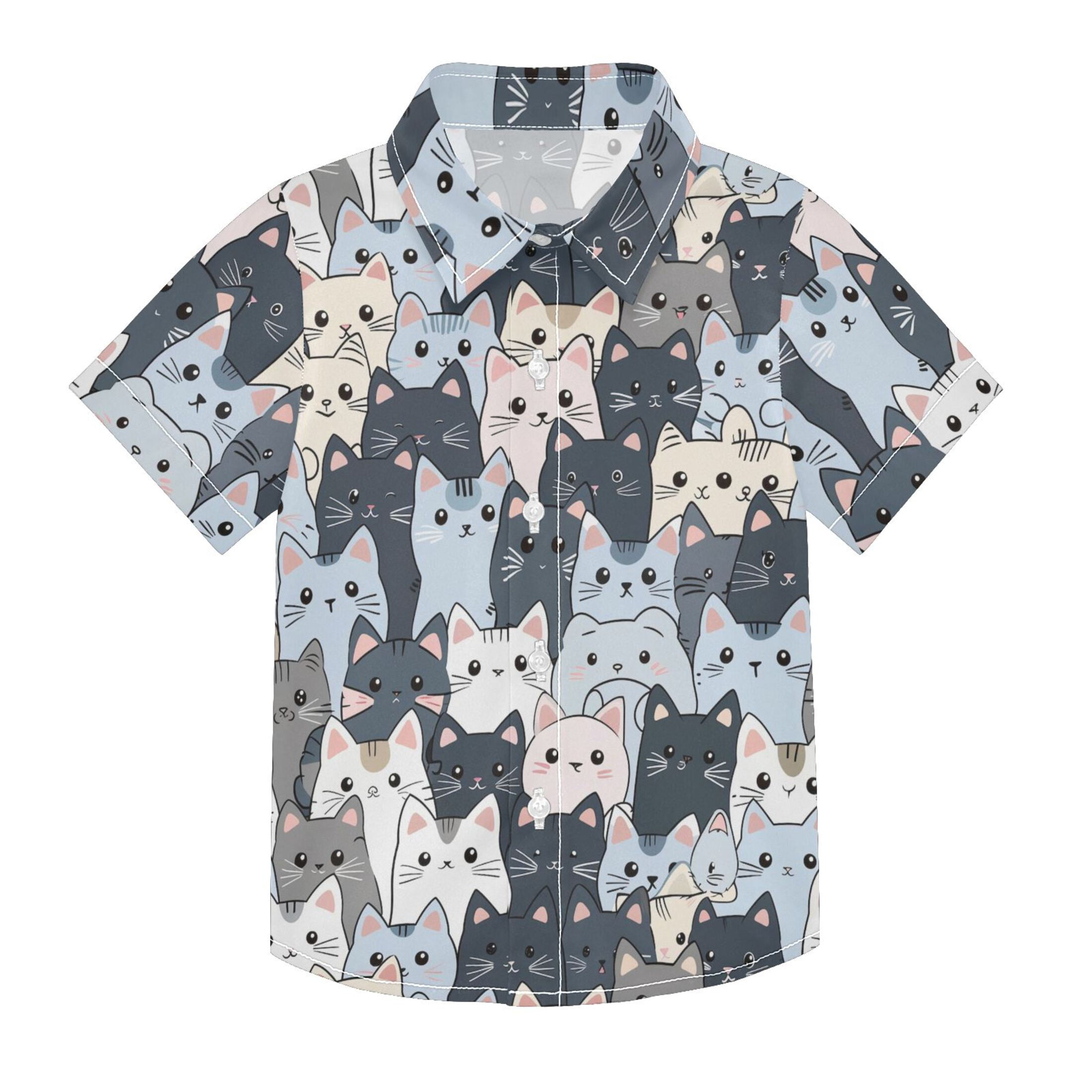 Dailycode Small Short Sleeve Button Down Shirts Cartoon Cats Face ...