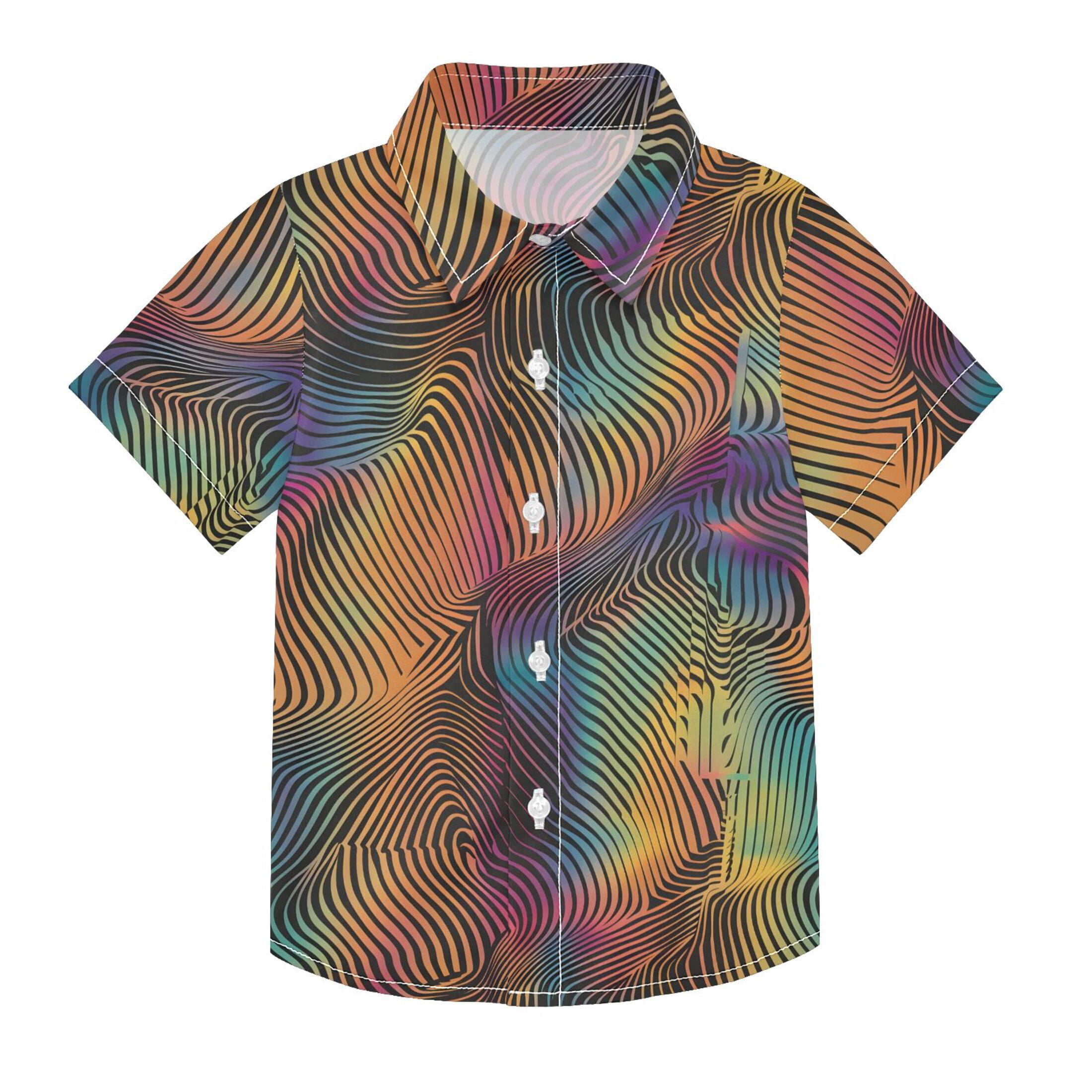 Dailycode Small Short Sleeve Button Down Shirts Colorful Curve Lines ...