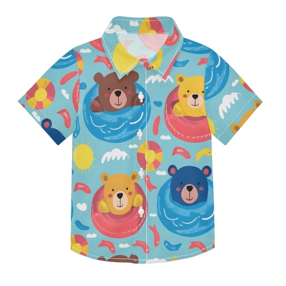 Dailycode Small Short Sleeve Button Down Shirts Cute Bear and Swimming ...