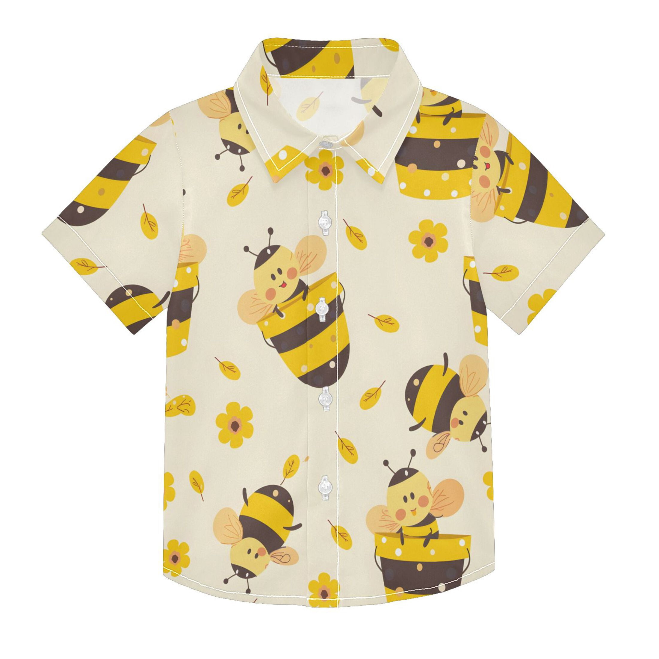 Dailycode Small Short Sleeve Button Down Shirts Cute Cartoon Bees and ...