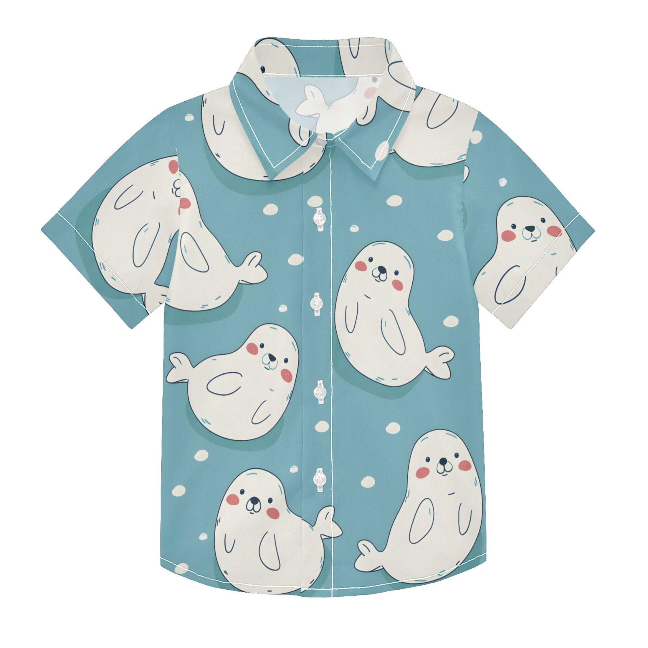 Dailycode Small Short Sleeve Button Down Shirts Cute Cartoon Seal ...