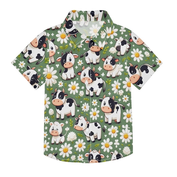 Dailycode Small Short Sleeve Button Down Shirts Cute Cow and Daisy ...
