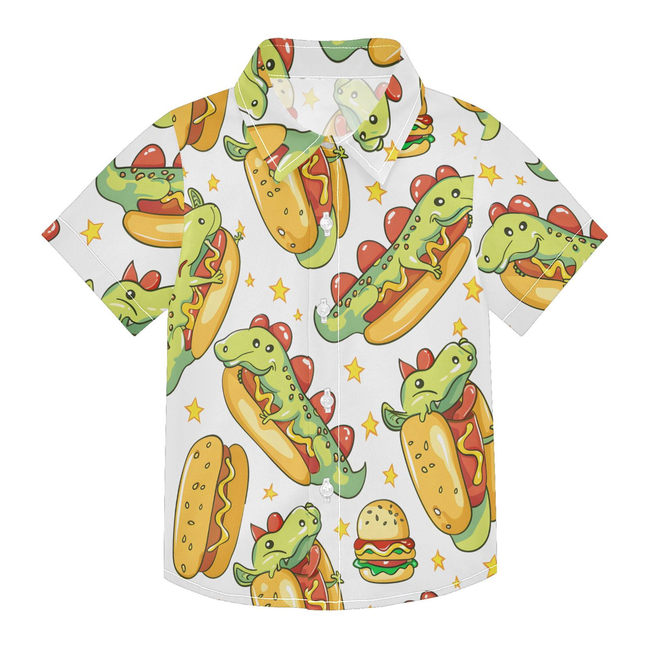 Dailycode Small Short Sleeve Button Down Shirts Cute Dragon in Hot Dog ...